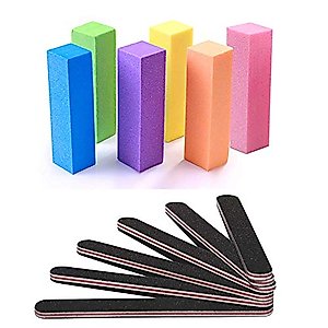 TsMADDTs Nail Files and Buffer, Professional Manicure Tools Kit Rectangular Art Care Buffer Block Tools 100/180 Grit 12Pcs/Pa(Black)