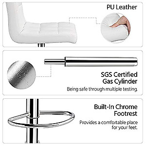 Yaheetech X-Large Bar Stools - Square PU Leather Adjustable Counter Height Swivel Stool Armless Chairs Set of 2 with Bigger Base, White