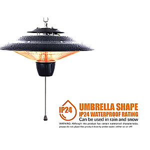 Outdoor Heater, 1500W Hanging Patio heaters, Ceiling Mounted Heater for Balcony, Halogen Heaters for Courtyard, 3S Fast Heating, IP24 Waterproof, Rated 2 Power Levels, for Outdoor, Great Room, Garage.