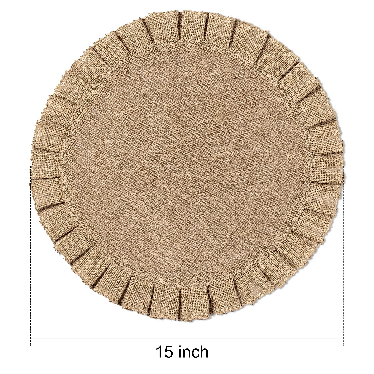 FunWheat Burlap Round Braided Placemats Set of 6 for Dining Tables 15 Inch Heat Resistant Jute Table Mats Farmhouse Woven Fabric Natural Place mats for Spring Easter Decorations(Ruffled Lace)