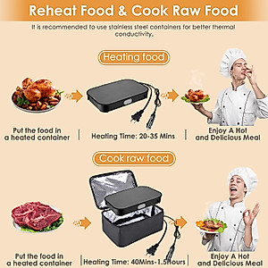 Kabbas Portable Microwave Food Warmer, 80W Fast Heating Personal Mini Portable Oven Electric Lunch Box, 12V/24V/110V Heated Lunch Box for Reheating and Cooking Food in Car Truck Work Camping