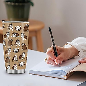 WIRESTER 20 OZ Stainless Steel Tumbler With Lid, Double Wall Vacuum Insulated Tumbler, Coffee Travel Mug Cup for Hot Cold Drinks - Brindle Brown English Bulldog Funny Playful