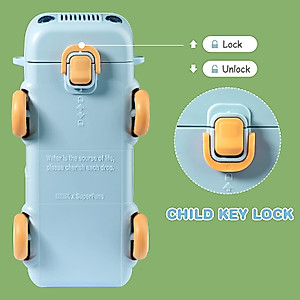 Suteng Bus Shape Car Water Bottle with Straw Lid, 16.9 Oz Portable Kid Water Cup with Shoulder Strap, Detachable, Leak-Proof, Flip Lid Cute Drinking Water Bottles for Kids (Pink)