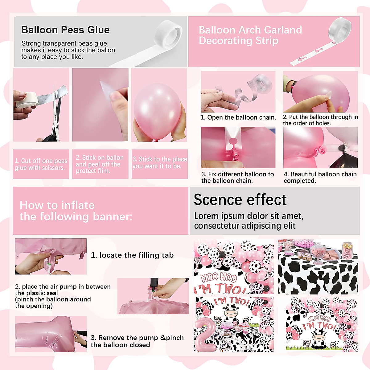 Roetyce Cow 2nd Birthday Decorations for a Girl, Moo Moo I'm Two Birthday Decorations Girl Boy Cow 2nd Birthday Party Supplies, Cow Two Birthday Banner and Cow Balloons for Cow Themed Birthday Decor