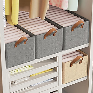 YIWULA Clothing Storage Bins,Closet Bin with Handles, Foldable Storage Baskets, Sturdy Steel Frame,Fabric Containers Storage Boxes for Organizing Shelves (Grey)