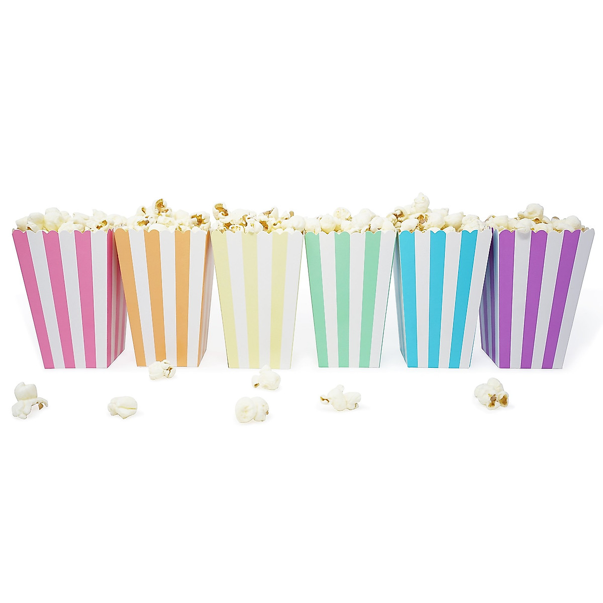 Chloe Elizabeth Mini Popcorn & Candy Favor Treat Boxes For Birthday, Bridal and Baby Shower - Assorted Striped Design - 36 Count (Rainbow Pastel Mix)