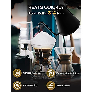 Cocinare Gooseneck Electric Kettle with Temperature Control, Pour Over Coffee & Tea, Retro Vintage Style 1200W for 180-sec Quick Boil Time, Stainless Steel Kettle Water Boiler, 30oz/0.9L (Dark Grey)