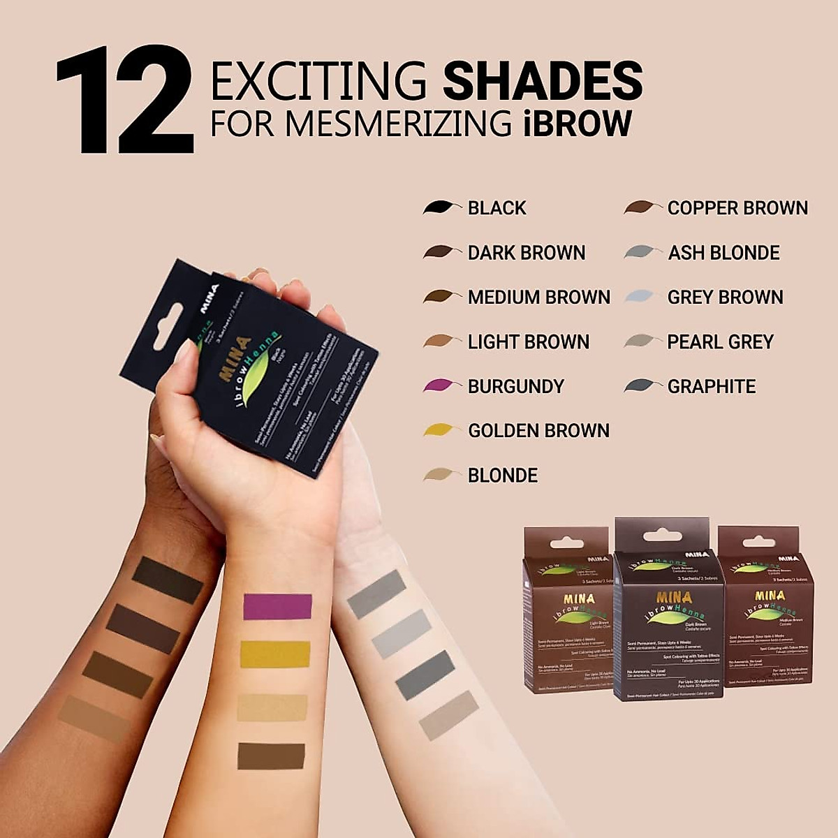 Mina ibrow Henna Tinting Kit & Regular Pack Light Brown with Eyebrow Stencils-Combo Pack