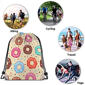 Beabes Donuts Drawstring Bags Backpack Bag Colorful Doughnuts Chocolate Blue Pink Donuts Sweet Food Dessert Sport Gym Sack Drawstring Bag String Bag Yoga Bag for Men Women