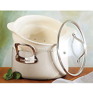 Bloomhouse - Oprah's Favorite Things - 6-QT Aluminum Enamel Dutch Oven w/Non-Stick Non-Toxic Ceramic Interior and Ceramic Steamer Insert - Oat White