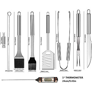 Personalized 34pc BBQ Grill Accessories Set with Thermometer - Father's Day Gift - Personalized Heavy Duty Stainless Steel Grill Set in Case - House Warming Gift
