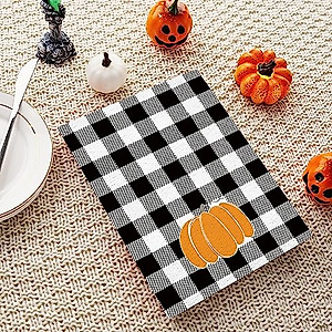 GAGEC Fall Kitchen Towels Buffalo Plaid Pumpkin Maple Leaf Fall Dish Towels Set of 4, Autumn Holiday Tea Towel 18 x 26 Inch Hand Drying Cloth Towel for Kitchen Home Decoration