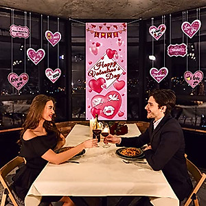 Valentines Day Decoration, Valentine's Day Door Cover & Heart Banner, Hanging Happy Valentine's Day Romantic Sign Banner for Front Door, Valentine Backdrops Banner for Special Night Party Decor Favor