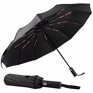 travel inspira Folding Umbrella - Travel Umbrella Compact Automatic Open Close, 12 Ribs Windproof UPF 50+ UV Protection for Rain, Snow, Sunny, Black