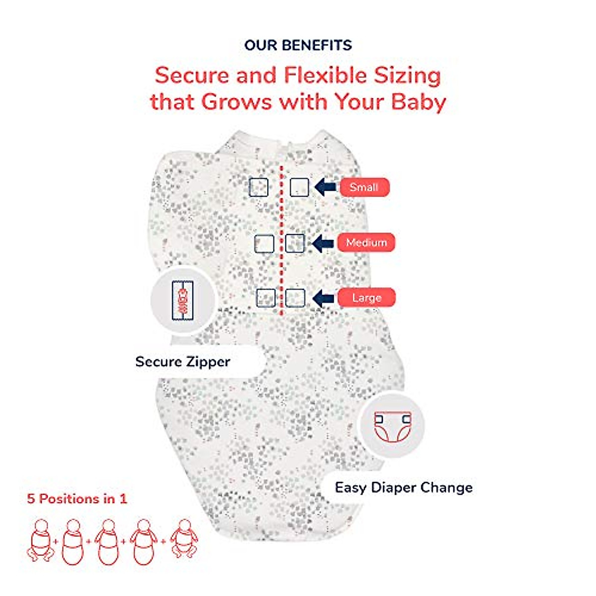 embé 2-Way Starter Baby Swaddle, 6-14 lbs, Newborn Swaddle Sack 0-3 Months, Zip & Velcro Swaddle 0-3 Months Baby Swaddles Wrap, Hip Healthy, Infant Swaddle - Disperse