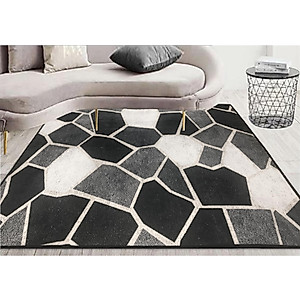 Geometric Design Rustic Stone 2' X 3' Area Rug Velvet Living Room Bedroom Entryway Carpet, Black/Grey