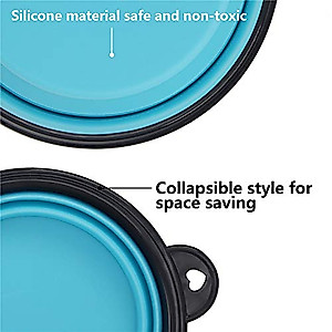 SLSON Collapsible Pet Bowl Dog Bowls 2 Pack, Portable Silicone Pet Feeder, Foldable Expandable for Dog/Cat Food Water Feeding, Travel Bowl for Camping (Light Blue+Light Green)