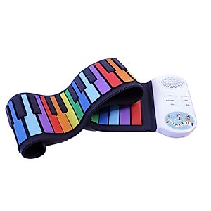 iLearnMusic Roll Up Piano | Portable Keyboard Piano | Hand Roll Electric Piano Keyboard | Premium Silicone & Built-In Speakers (88 Keys, White)