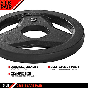 JFIT Cast Iron Olympic 2-Inch Grip Plate for Barbell, Set of 2 Plates, 5 LB