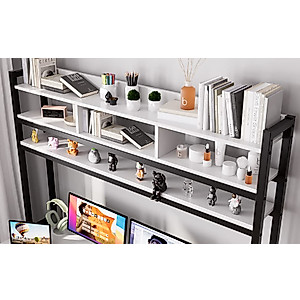 Computer Desk with Hutch Bookshelves, Storage Shelves, Keyboard Tray, Home Office Study Work Desk 53 inch Width, 70 inch High