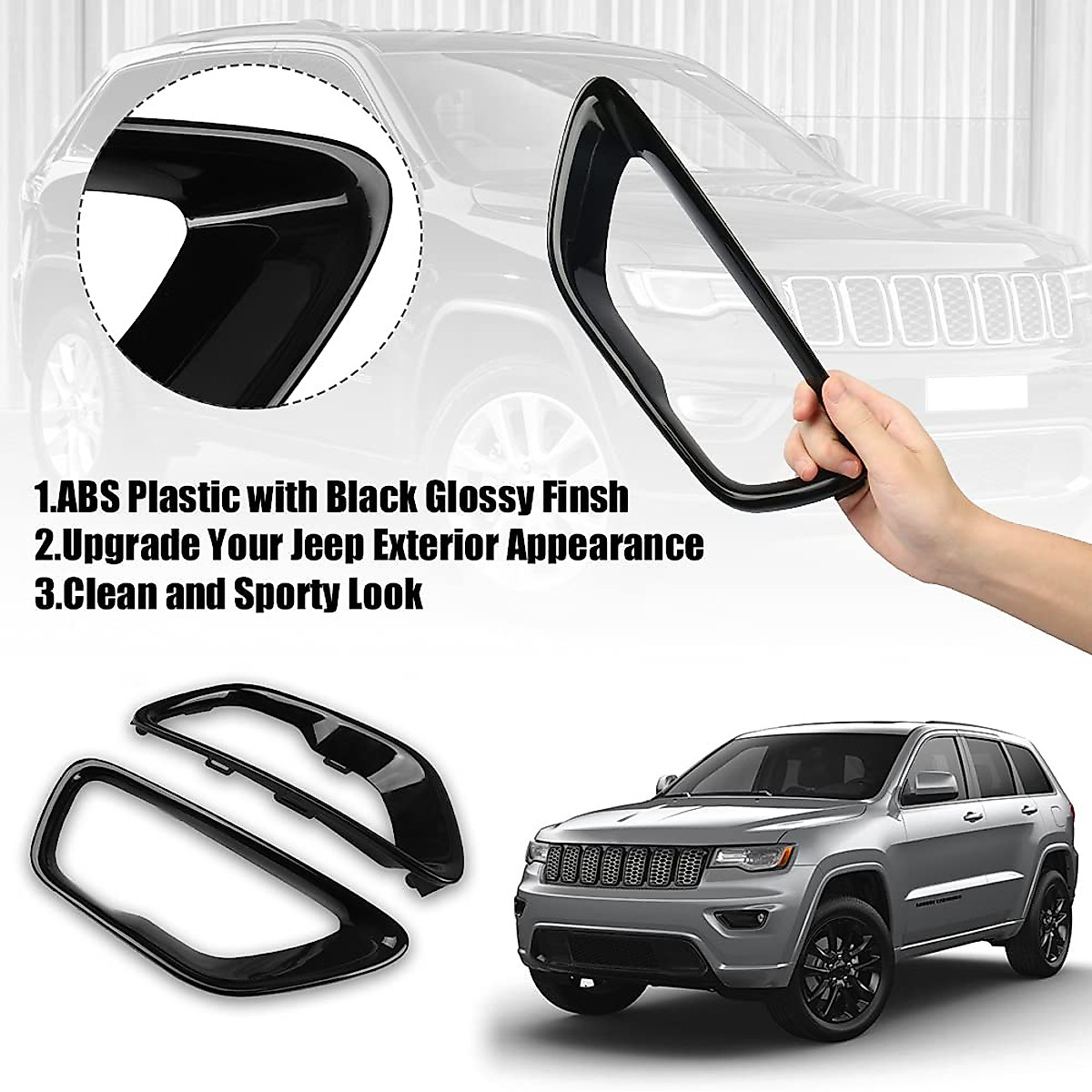 sportuli Black Front Fog Light Cover Fog Lamp Trim Replace for 2017-2021 Jeep Grand Cherokee (2017-2021)