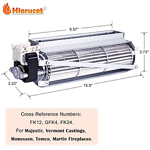 Hiorucet FK12 Fireplace Blower Fan Kit for Majestic, Vermont Castings, Monessen, Temco, Rotom HB-RB12, GFK4, FK12, FK24 Replacement Fireplace Blower Fan. Ball Bearing, Quiet, High Air Flow.