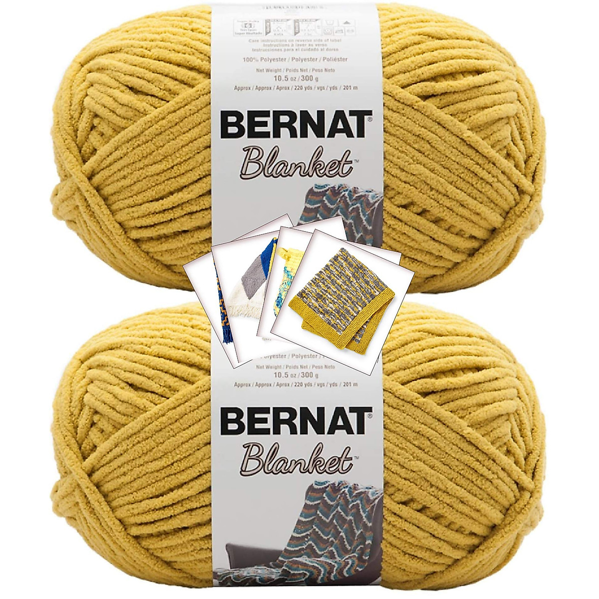 Bernat Blanket Yarn - Big Ball (10.5 oz) - 2 Pack with Pattern Cards in Color (Moss)