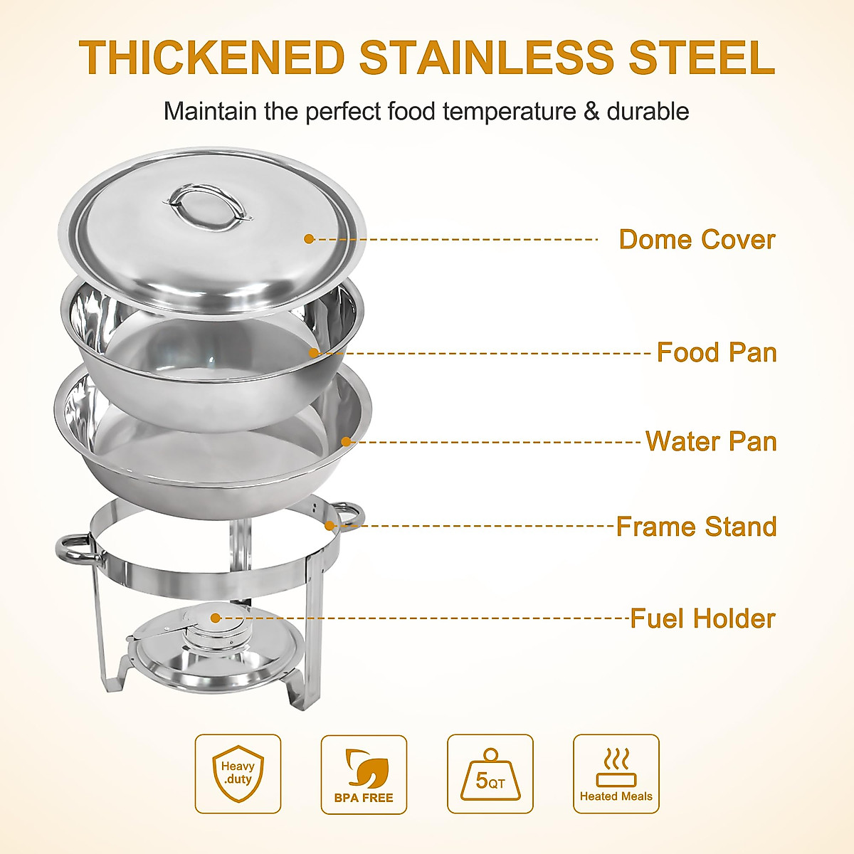 Nova Microdermabrasion Chafing Dish Buffet Set of 4, 5QT Stainless Steel Chafing Dishes for Buffet Food Warmer for Parties Catering Event with Food Water Pan, Fuel Holder