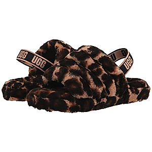 UGG Girls K Fluff Yeah Slide Panther Print Slipper, Butterscotch, 5 Big Kid