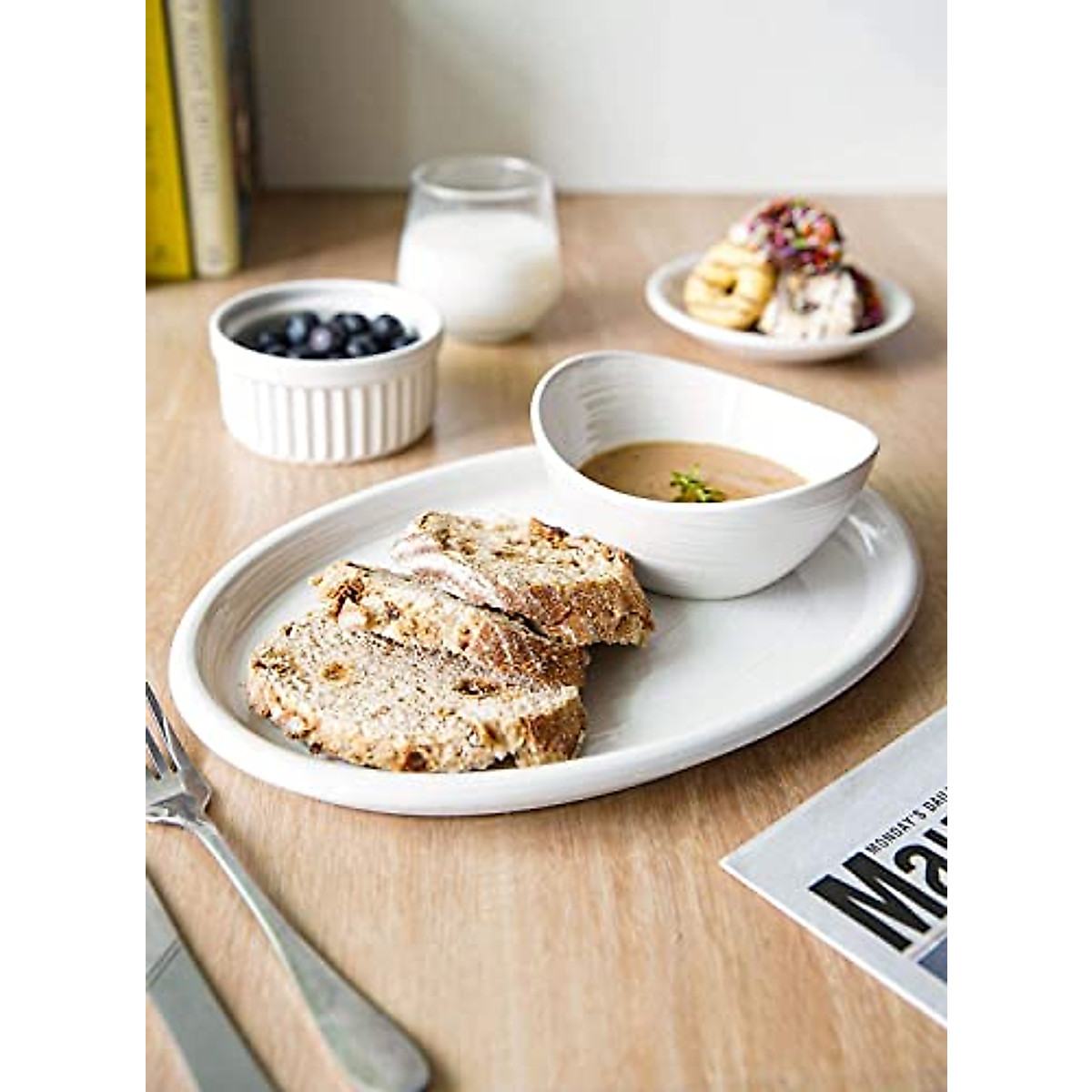 LE TAUCI Ceramic Serving Platter, Serving Dishes for Entertaining, Sandwich Trays for Serving Food, Dessert Taco Sushi Appetizer Serving Trays for Party, 12 Inch Oval Dinner Plates, Set of 4, White