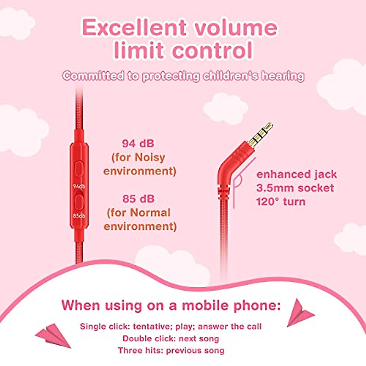 ELECDER i43 Kids Headphones with Microphone 85dB 94dB Volume Limited 3.5mm Jack Foldable Adjustable Wired On Ear Headphones for Children Girls Boys Teens Cellphones PC Kindle School Tablet Red/Yellow