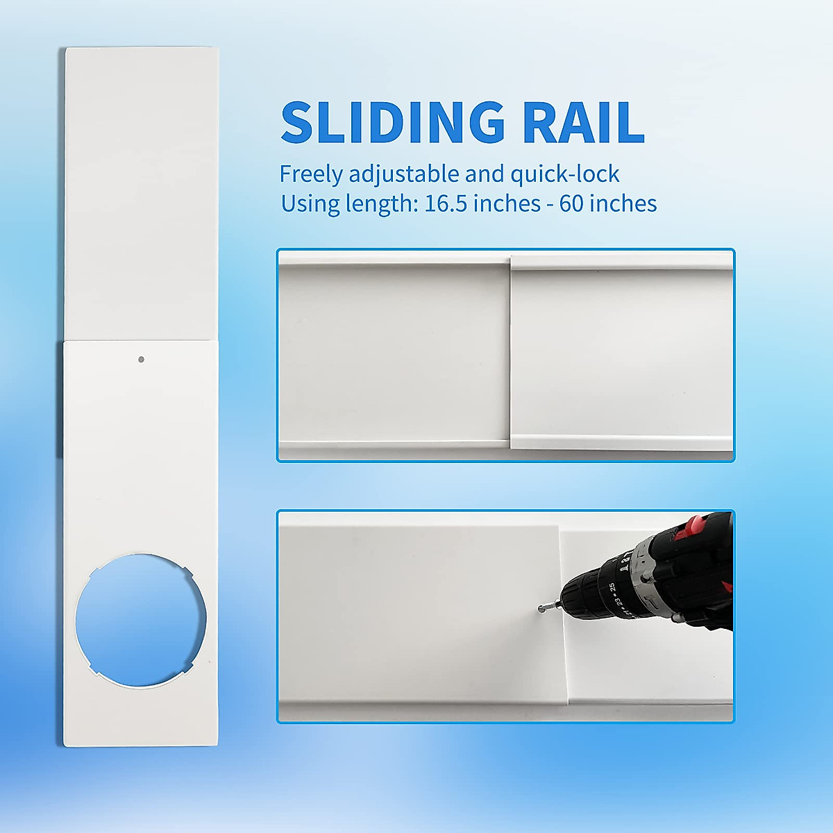 Portable Air Conditioner Window Seal Plates Kit, Plastic AC Vent Kit for Sliding Windows, Portable AC Duct, Adjustable Length Portable AC Vent Kit for 5.1/5.9 inch Air Conditioner Exhaust Hose