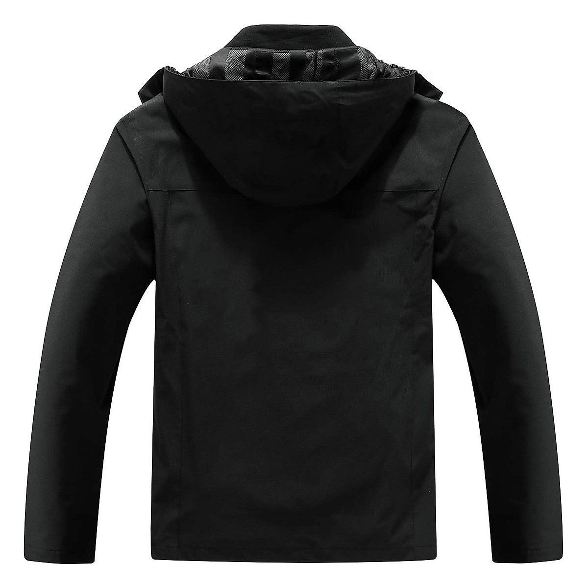 OTU Men's Lightweight Waterproof Hooded Rain Jacket Outdoor Raincoat Shell Jacket for Hiking Travel Black XL