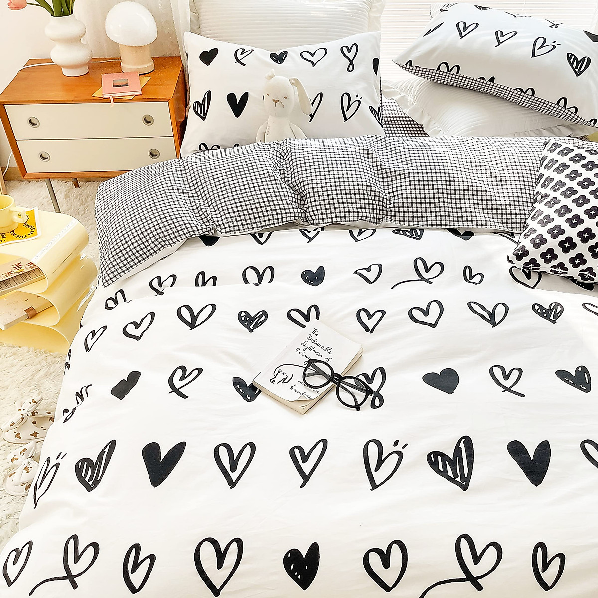 MEJU Pink Cat Kitty Cute Adorable 100% Cotton Duvet Cover Set Blanket Throw Cover with Zipper Closure for Kids Boys Girls Twin Bed Decoration Gift 60" X 80"