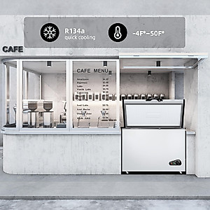 Large Commercial Chest Freezer 14.5 Cu Ft Deep Freezer with 2 Removable Basket and Adjustable Thermostat - Energy Saving Quiet for Home, Supermarkets, and Garages with Glass