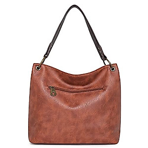 Montana West Large Hobo Bag Leather Purses and Handbags for Women Top Handle Shoulder Satchel Handbags Fashion Ladies Designer Handbags with Pockets Zipper Leather Tote Purse for Women MWC-047BR