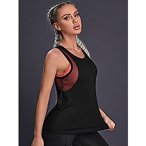Floerns Women's Mesh Insert Sleeveless Yoga Racerback Sports Tank Top Black L