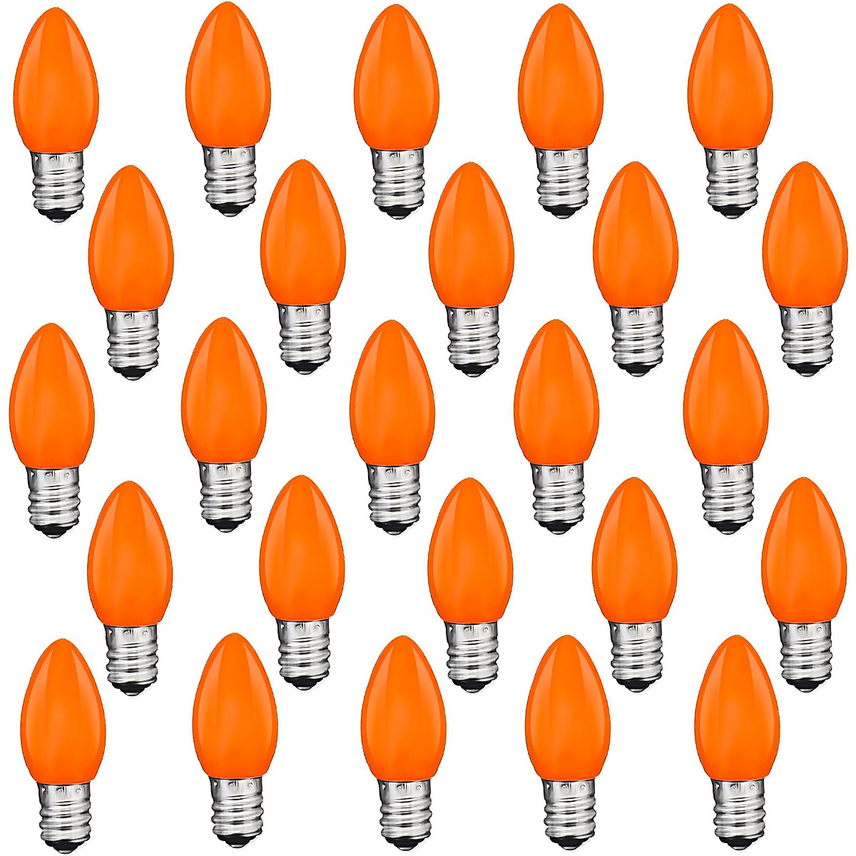 25 Pack C7 LED Halloween Lights Replacement Bulbs,Ceramic Orange Night Light Bulbs 0.6Watt Plastic Shatterproof LED Bulb E12 LED Replacement Bulbs for Outdoor Halloween String Lights,Candle Lights