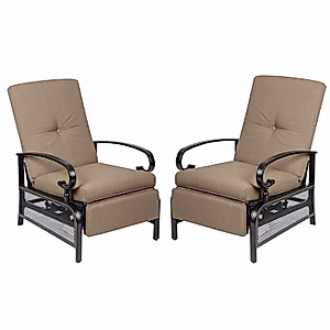 Betterland Outdoor Lounge Chair Set of 2 Metal Adjustable Patio Recliner Chair with Strong Extendable Frame and Thickened Removable Cushions, Beige