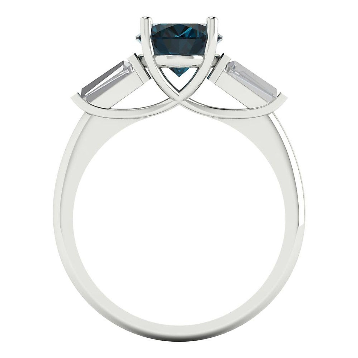 Clara Pucci 2.47ct Oval Baguette cut 3 stone Solitaire Natural London Blue Topaz gemstone designer Modern Statement Ring 14k White Gold