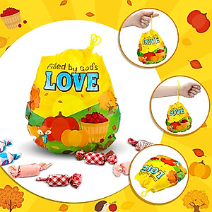 Sinload 60 Pcs Fall Drawstring Gift Bags Bulk Fall Treat Bags Autumn Religious Goody Bags Candy Bags with Autumn Trees Pumpkin Woodland Animals for Religious Sunday School Handouts Party Favor