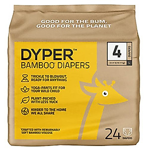 DYPER Viscose from Bamboo Baby Diapers Size 4 | Honest Ingredients | Cloth Alternative | Day & Overnight | Made with Plant-Based* Materials | Hypoallergenic for Sensitive Newborn Skin, Unscented