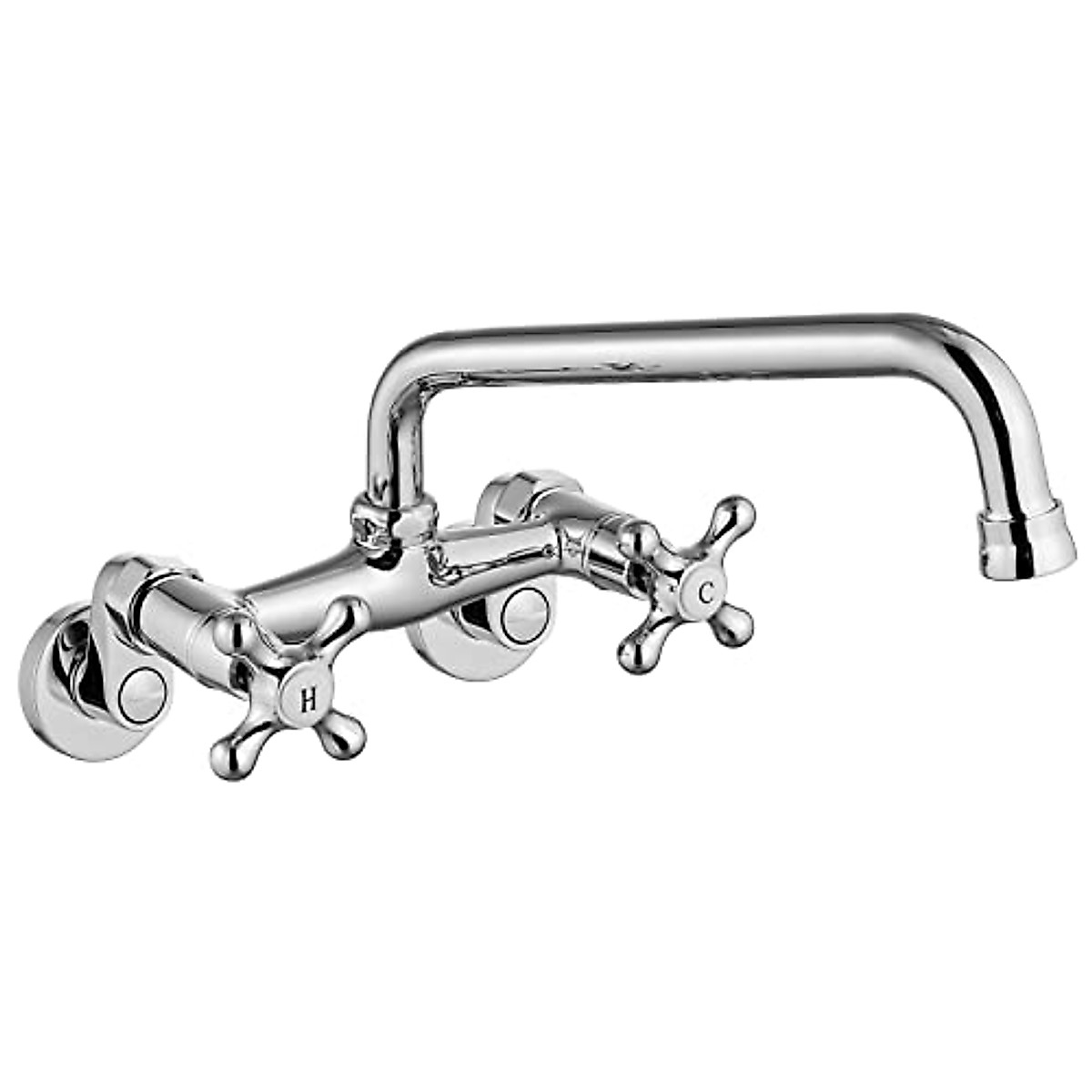 Wall Mount Kitchen Faucet Polish Chrome Double Cross Handle Commercial 3 Inch to 9 Inch Adjustable Hole Distance Spread Silver Mixer Tap 9 inch Spout Reach