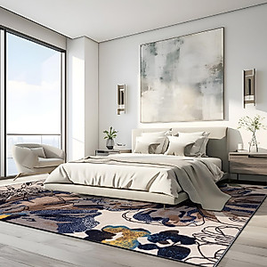 Rugshop Modern Bright Flowers Non-Slip (Non-Skid) Area Rug 8 x 10 (7' 10" x 10') Cream