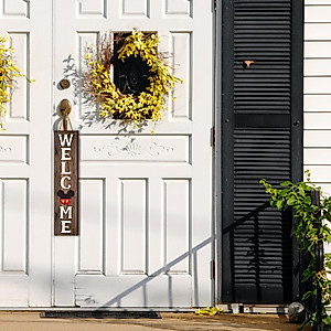 FUEMEILY 15.7'' Cute Mouse Seasonal Interchangeable Home Sign for Front Porch,18pcs Interchangeable Hanging Vertical Welcome Door Sign for Farmhouse/Wall/Porch Decor and Housewarming Gift