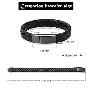 Imrsanl Cremation Jewelry Urn Bracelet for Ashes Memorial Braided Leather Urn Bracelet Wristband for Ashes of Loved Ones Keepsake Cuff Bangle Jewelry for Women Men (Black-20cm/7.87inch)