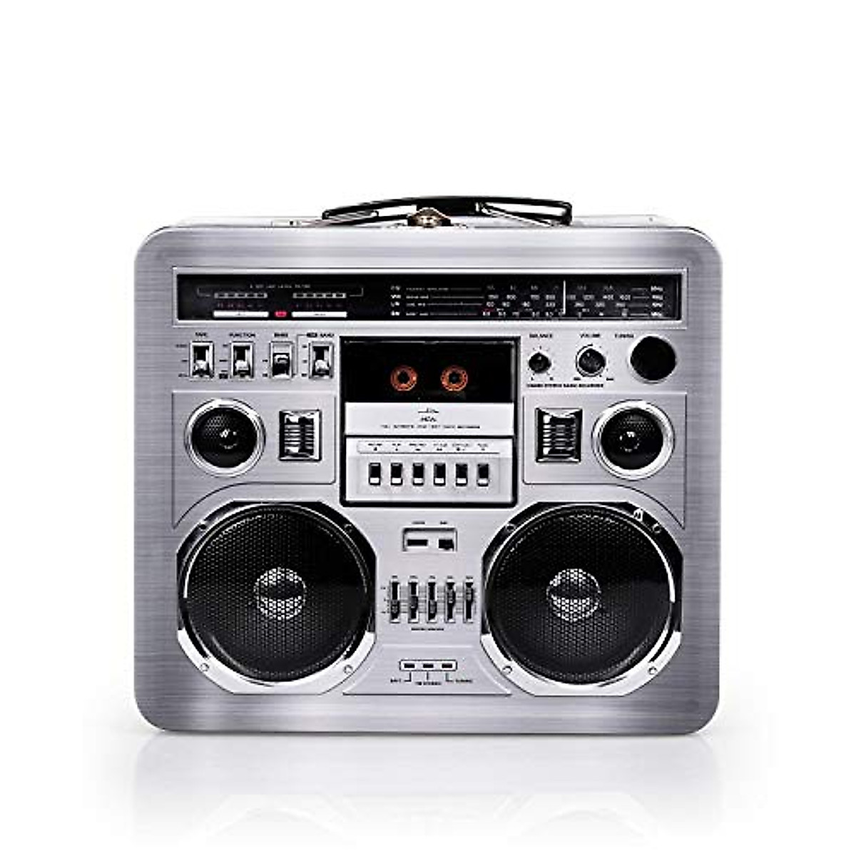 Retro Boombox Radio Lunchbox Tin Tote - 1980s Inspired Merchandise - Novelty Costume Accessories And Storage Container - Fun Unique Gifts for Halloween, Birthdays, Holidays, Graduation