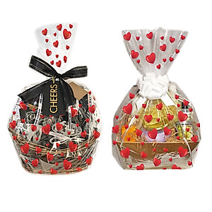 AnapoliZ Cellophane Wrap Bags with Hearts | (10 Pcs) X-Large 24” in X 30” in | 2.5 Mil Thick Crystal Clear Cellophane Bags with Hearts | Gifts, Baskets Wrapping | Valentines, Mother’s Day Baskets