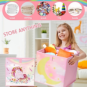 Geetery 8 Pack Cube Storage Bin 11 x 11 Inch Fabric Foldable Storage Organizer with Handles for Kids Toy Box Cube Baskets for Home, Kids Room, Closet, Nursery Room, Bedroom (Pink,Unicorn)
