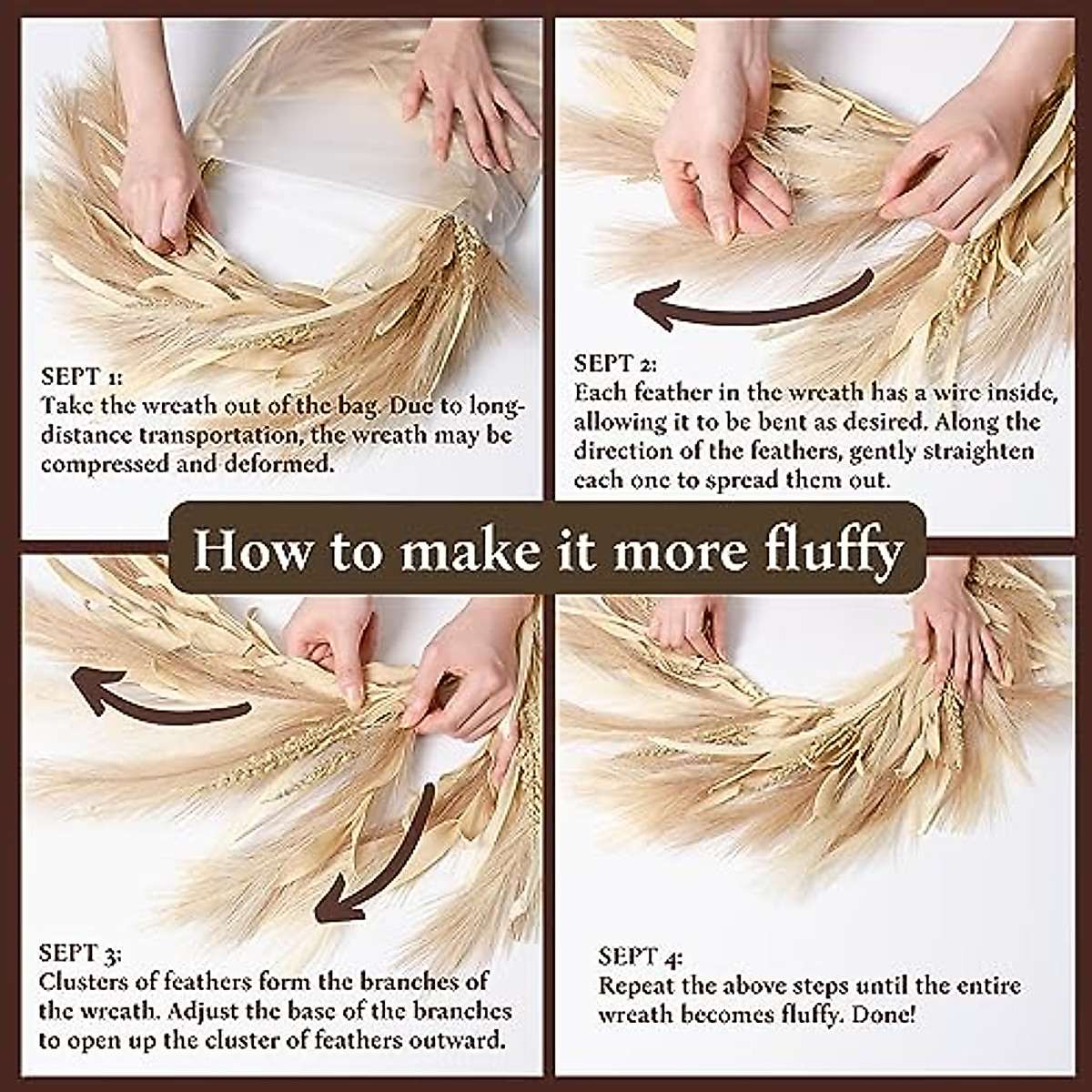 Perfnique Pampas Grass Wreath, 27'' Fall Wreath for Front Door, Pampas Wreath for All Seasons, Boho Wall Decor, Farmhouse Rustic Floral Wreath, DIY Wreath Arrangement(Taupe, Flowers)